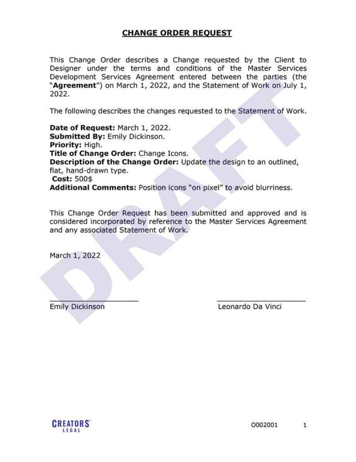 Change Order Request - Creators Legal